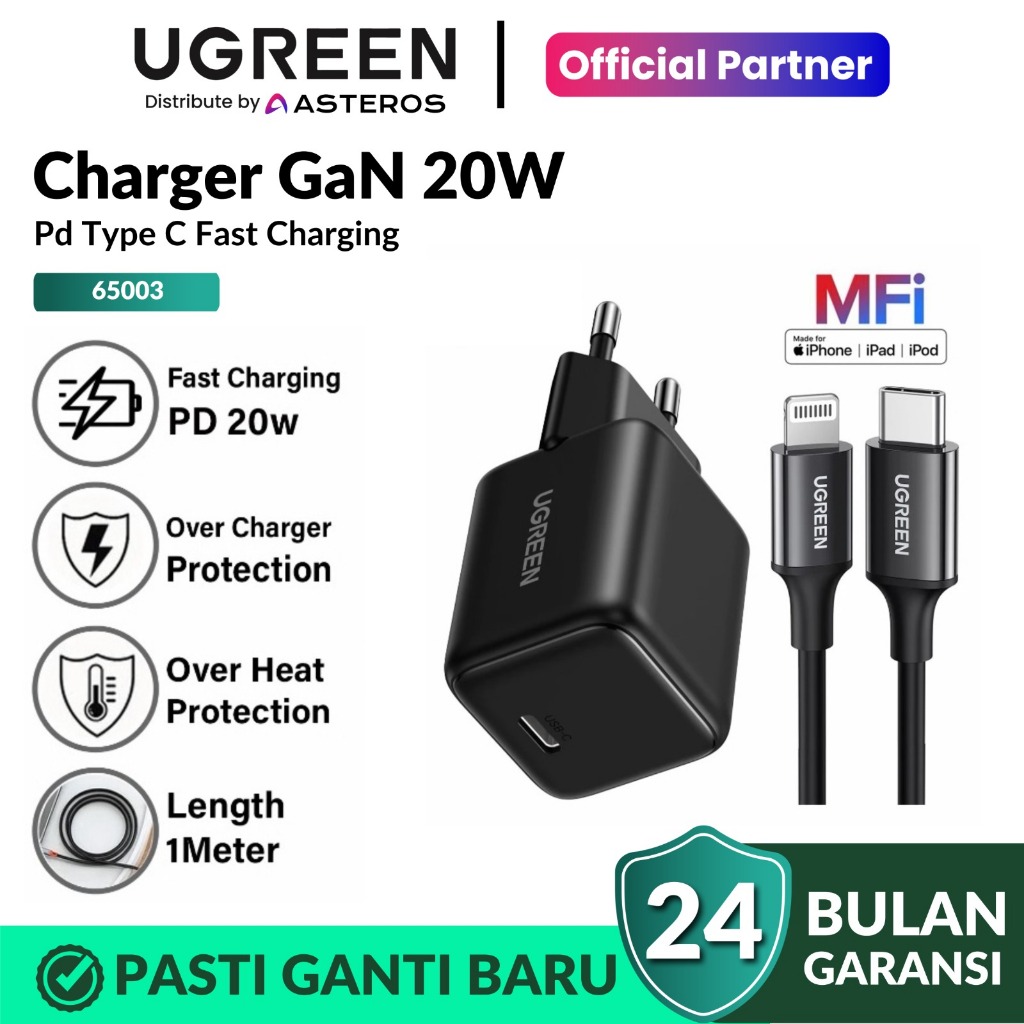Jual UGREEN Charger 20W MFI Kepala Adaptor GaN Kabel USB Type C to ...