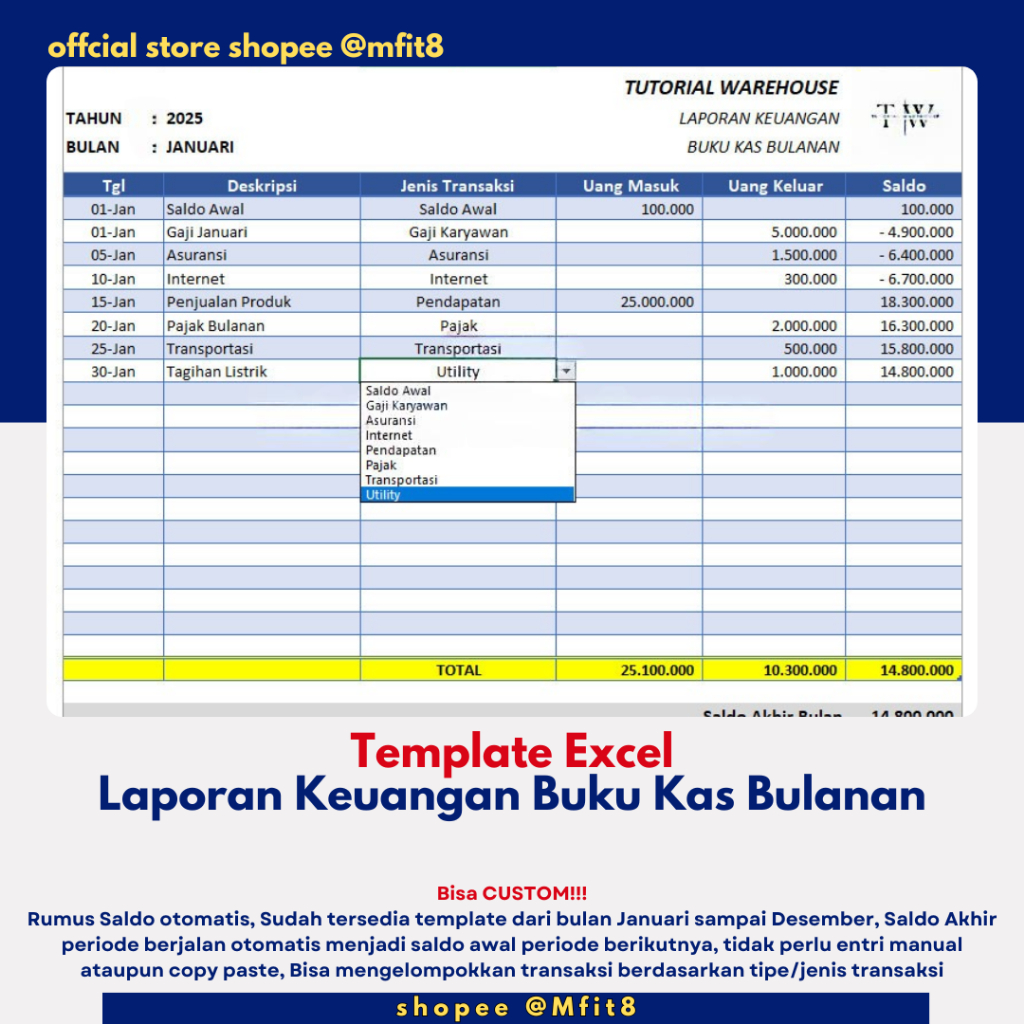 Jual Template Excel Laporan Keuangan Buku Kas Bulanan | Shopee Indonesia