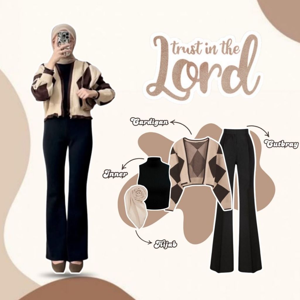 Jual OOTD Outfit Setelan Wanita 4IN1 Cardigan Abstrak Celana Cutbray ...