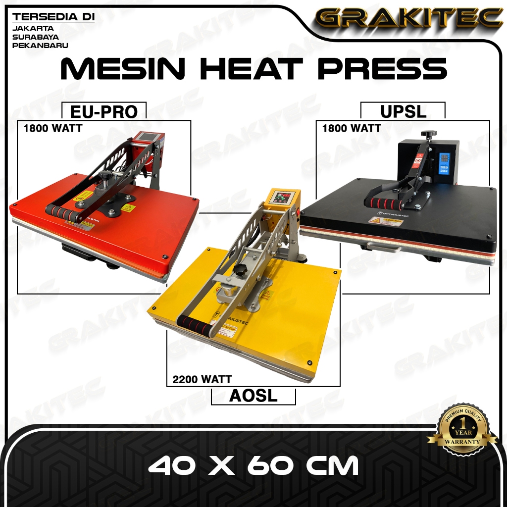 Jual Mesin Press Sablon Kaos 40x60 1800 Watt Heat Press HIGH PRESSURE ...