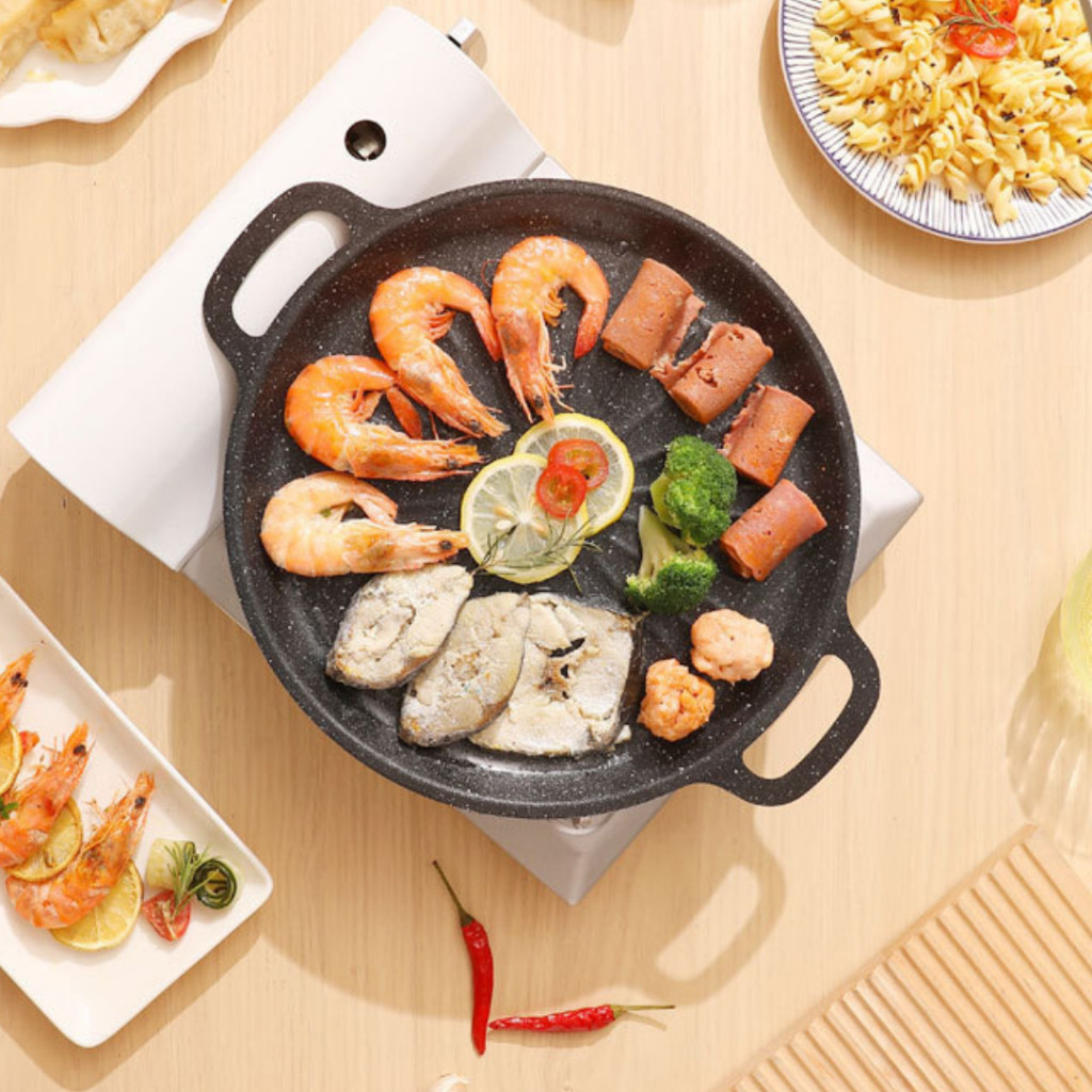 Jual Wajan Panggangan BBQ Grill Pan Korean Wajan Bulat Anti Lengket ...