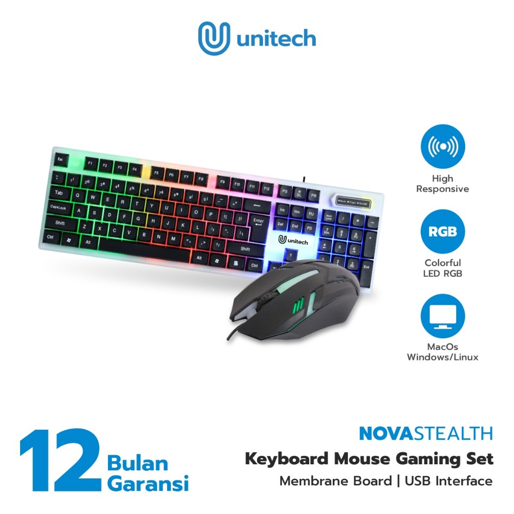 Jual Keyboard Mouse Gaming Unitech Novastealth PC Full Set LED RGB K518 ...