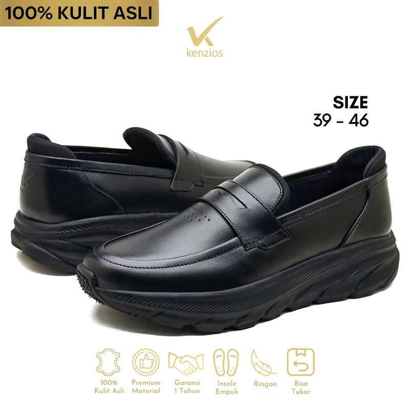 Jual KENZIOS SCENE 1 FULL BLACK - Sepatu Formal Kulit Asli Pria Loafer ...