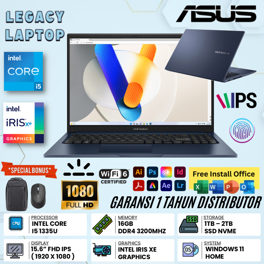 Jual Laptop Asus Vivobook 15 X1504VA Intel Core i5 1355U Ram 16GB 2TB SSD FHD IPS Backlite ...
