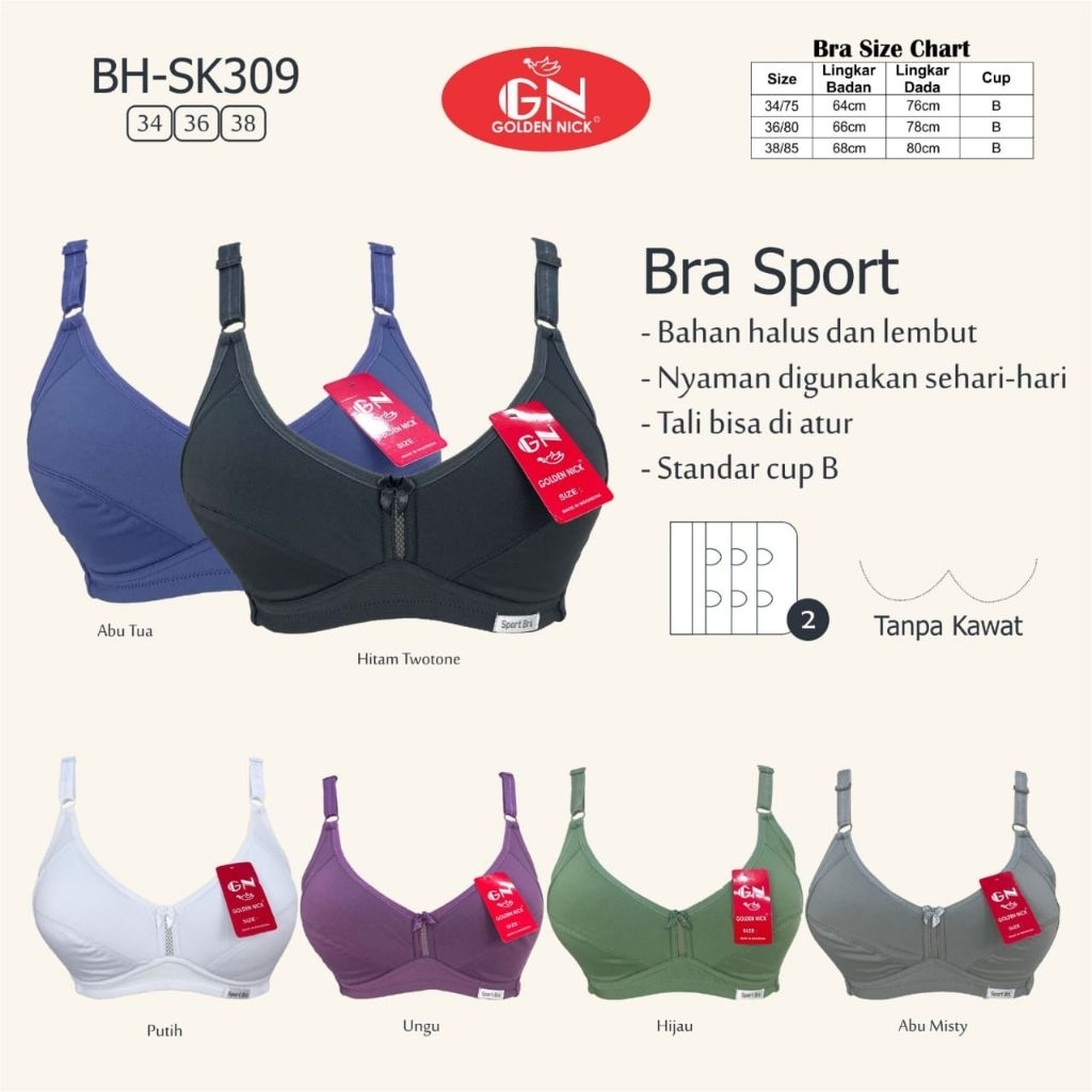Jual Golden Nick Sport Bra SK 309 BH Busa Tipis cup A- B, tanpa kawat ...