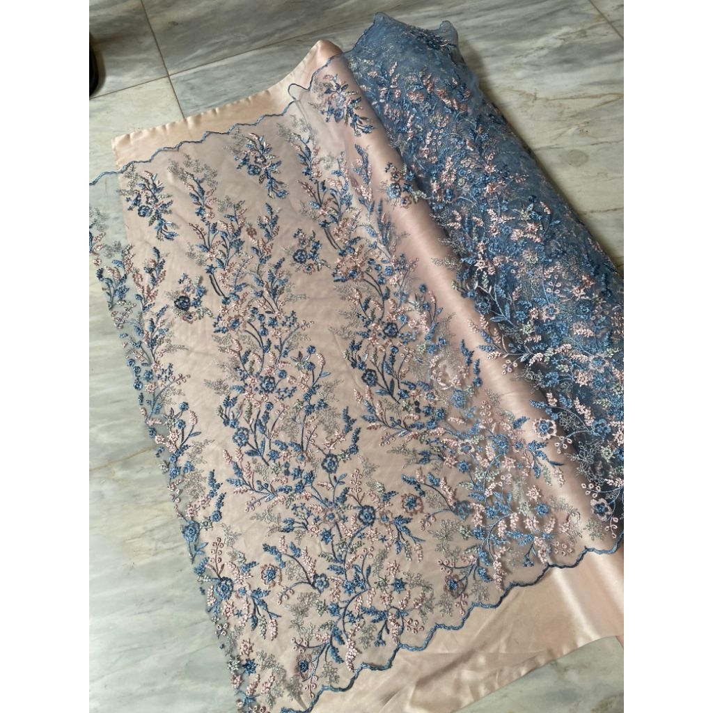 Jual 1/2 Meter Kain Brokat Tile Bordir Premium Embroidery Two Tone ...