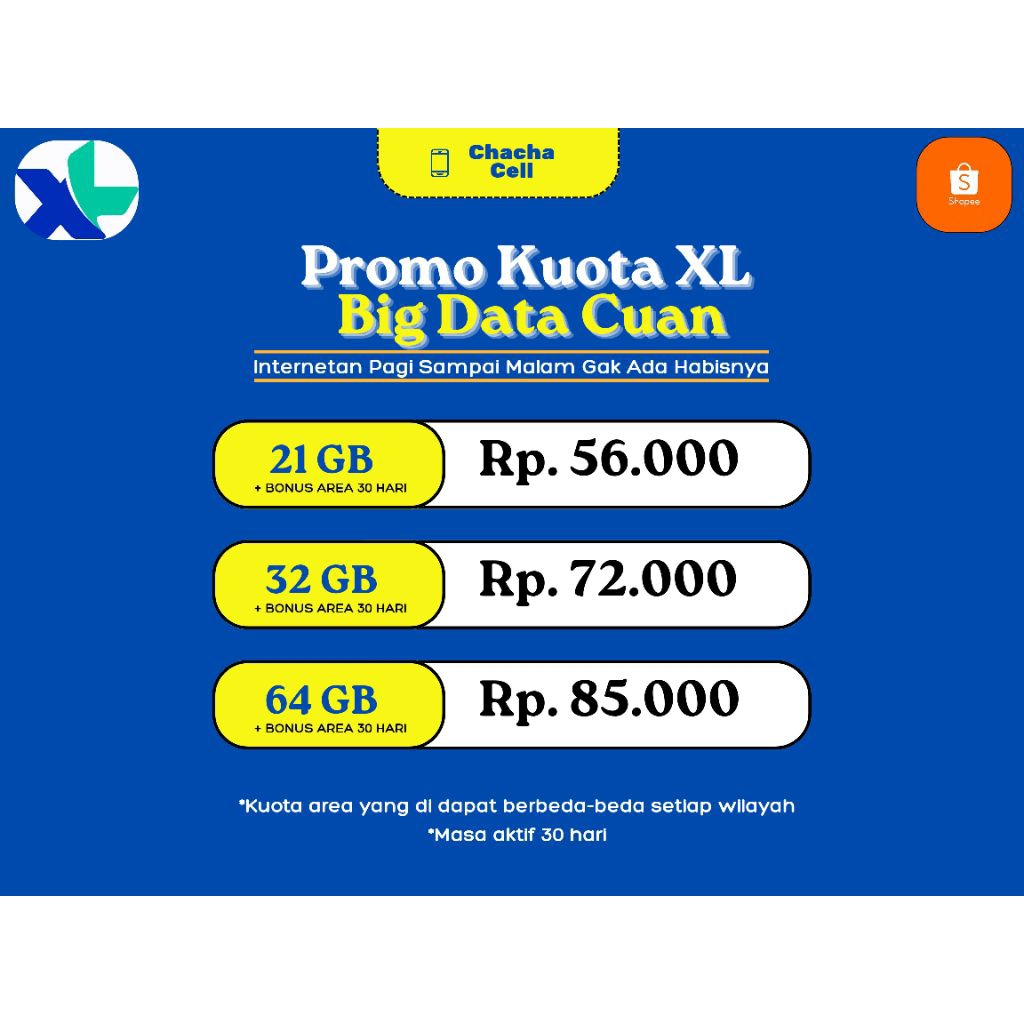 Jual Promo Paket Data XL Combo Flex & Big Data Cuan | Mulai 21 GB | Langsung Aktif! | Shopee ...