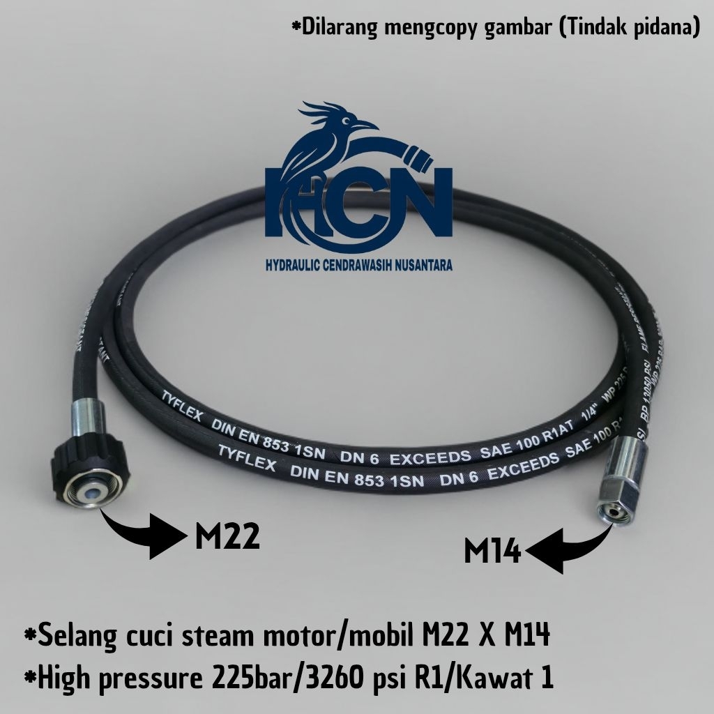 Jual SELANG/HOSE STEAM CUCI MOTOR/MOBIL 1/4 HIDROLIK HOSE M22 X M14 ...