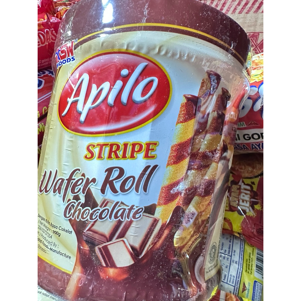 Jual Apilo stripe wafer roll chocolate cokelat wafer renyah toples ...