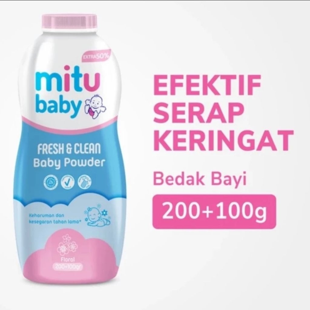 Jual Mitu Baby Powder Fresh & Clean Floral Kemasan 200Gr | Shopee Indonesia