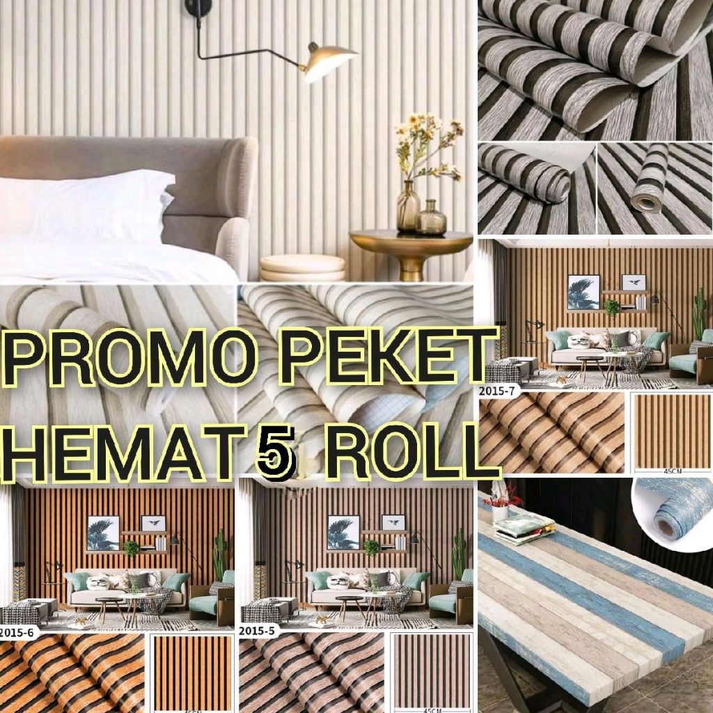Jual PROMO PAKET HEMAT 5 ROLL Wallpaper Sticker Dinding Kayu Panel Abu ...