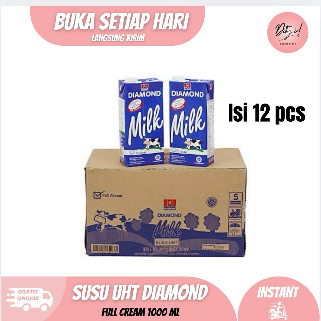 Jual Susu UHT Diamond Full Cream 1 L - UHT Milk Diamond Plain 1000 mL (1 Karton isi 12) | Shopee ...