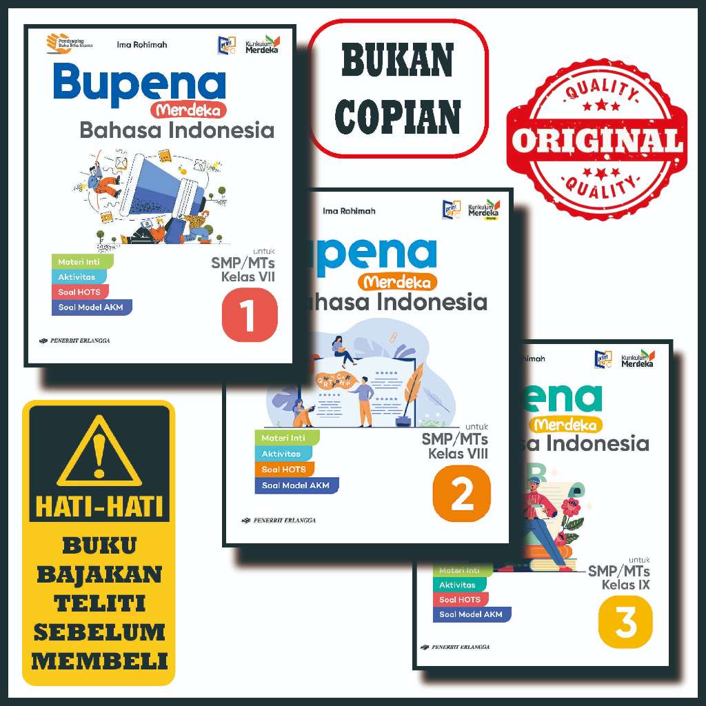 Jual Buku Bupena Bahasa Indonesia Kelas 1 2 3 / 7 8 9 SMP/MTs Erlangga Kurikulum Merdeka Km ...
