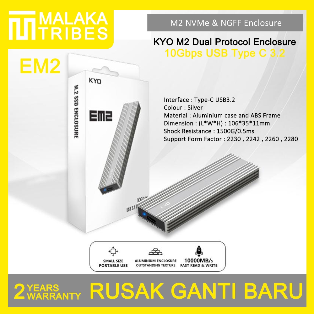 Jual KYO EM2 M2 SSD NVMe & NGFF Dual Protocol Enclosure 10Gbps USB Type C 3.2 | Shopee Indonesia