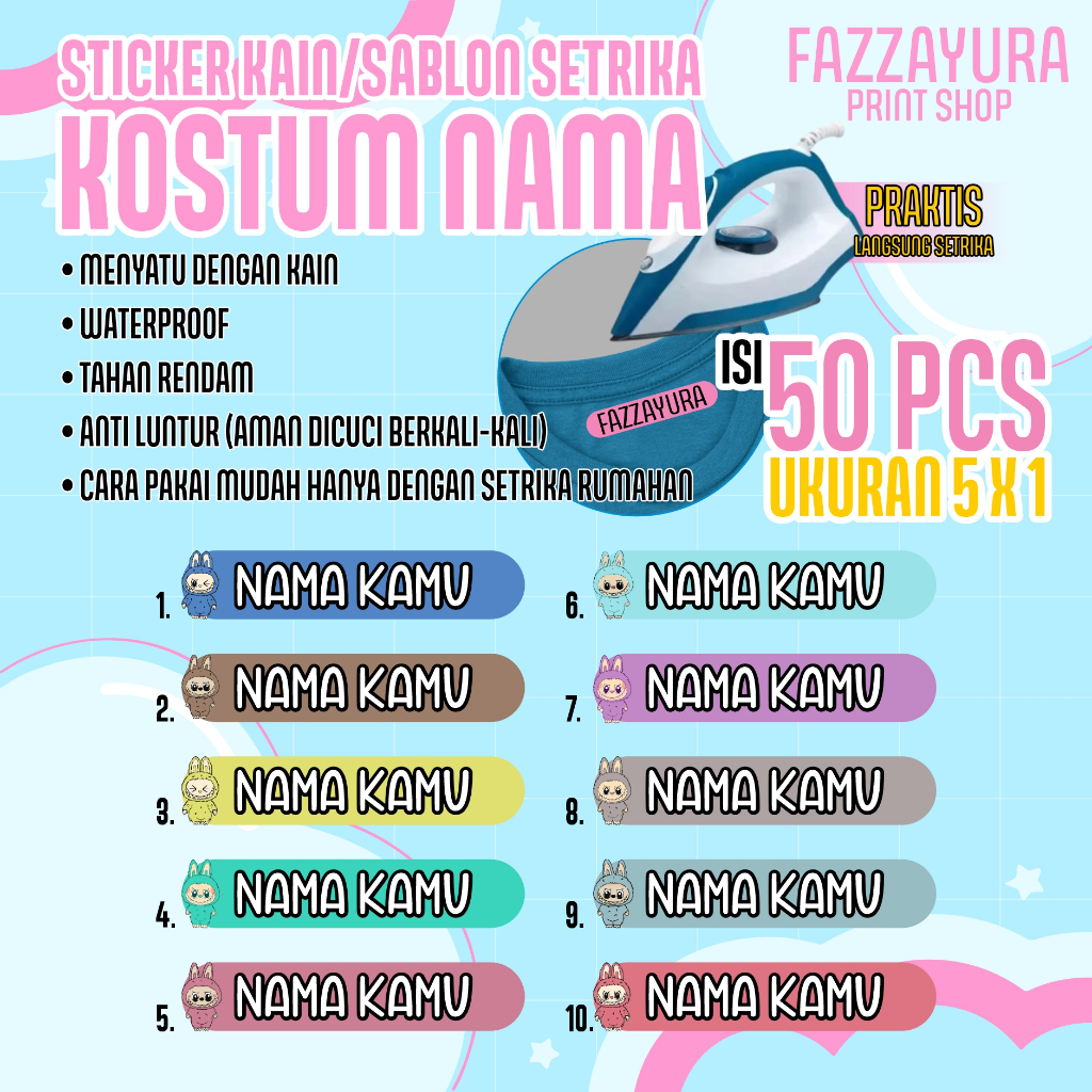 Jual TERMURAH ISI 50 PCS | STICKER KAIN/SABLON SETRIKA/SABLON KOSTUM ...
