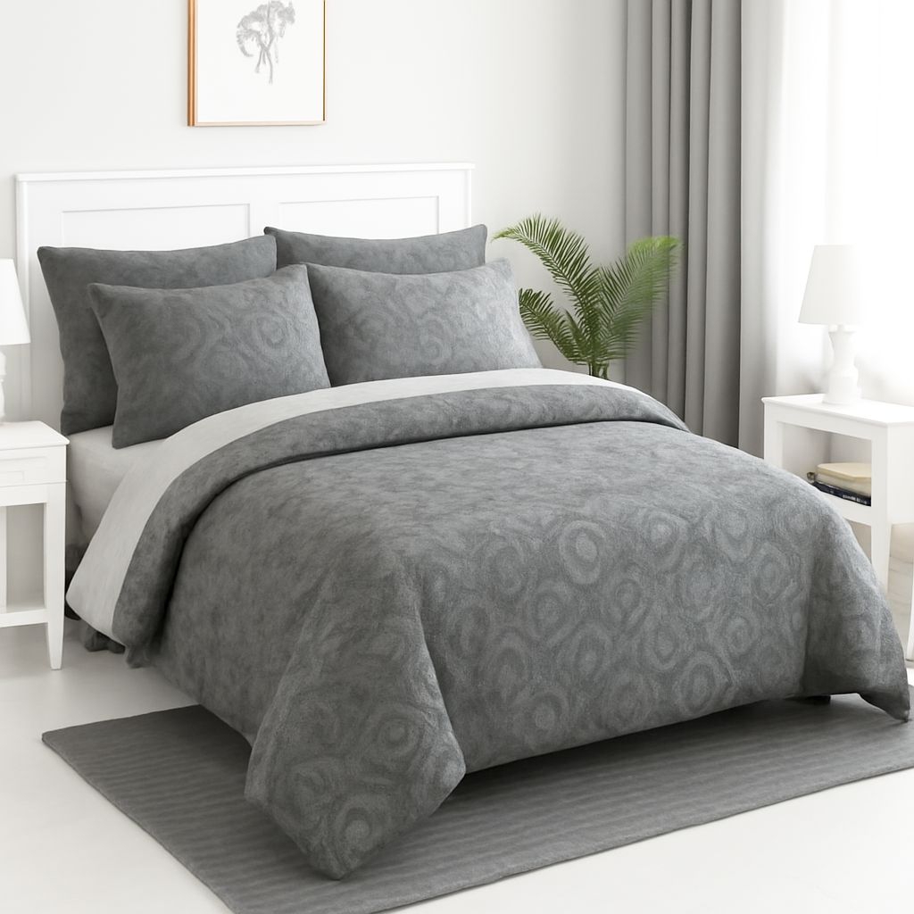 Jual Bed Cover Set Sprei Two Color Emboss Bunga Abu Titanium & Abu Muda ...