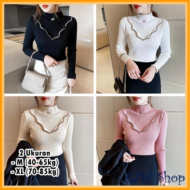 Jual AJW Atasan Rajut Wanita Ruffle Knit Premium XDT | Atasan Wanita Ruffle Raju Korean Style ...