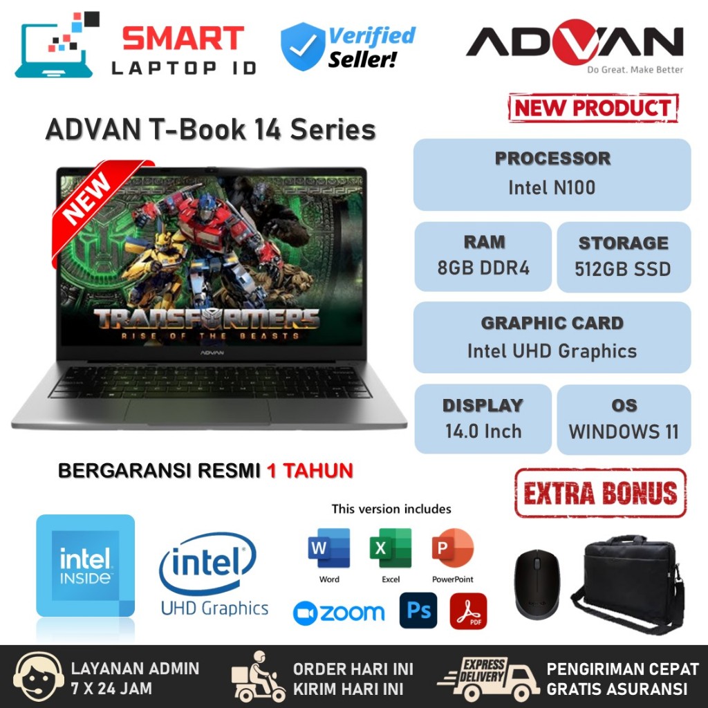 Jual Laptop ADVAN TBook Celeron N100 Intel N100 8GB 128GB+512GB SSD 14. ...