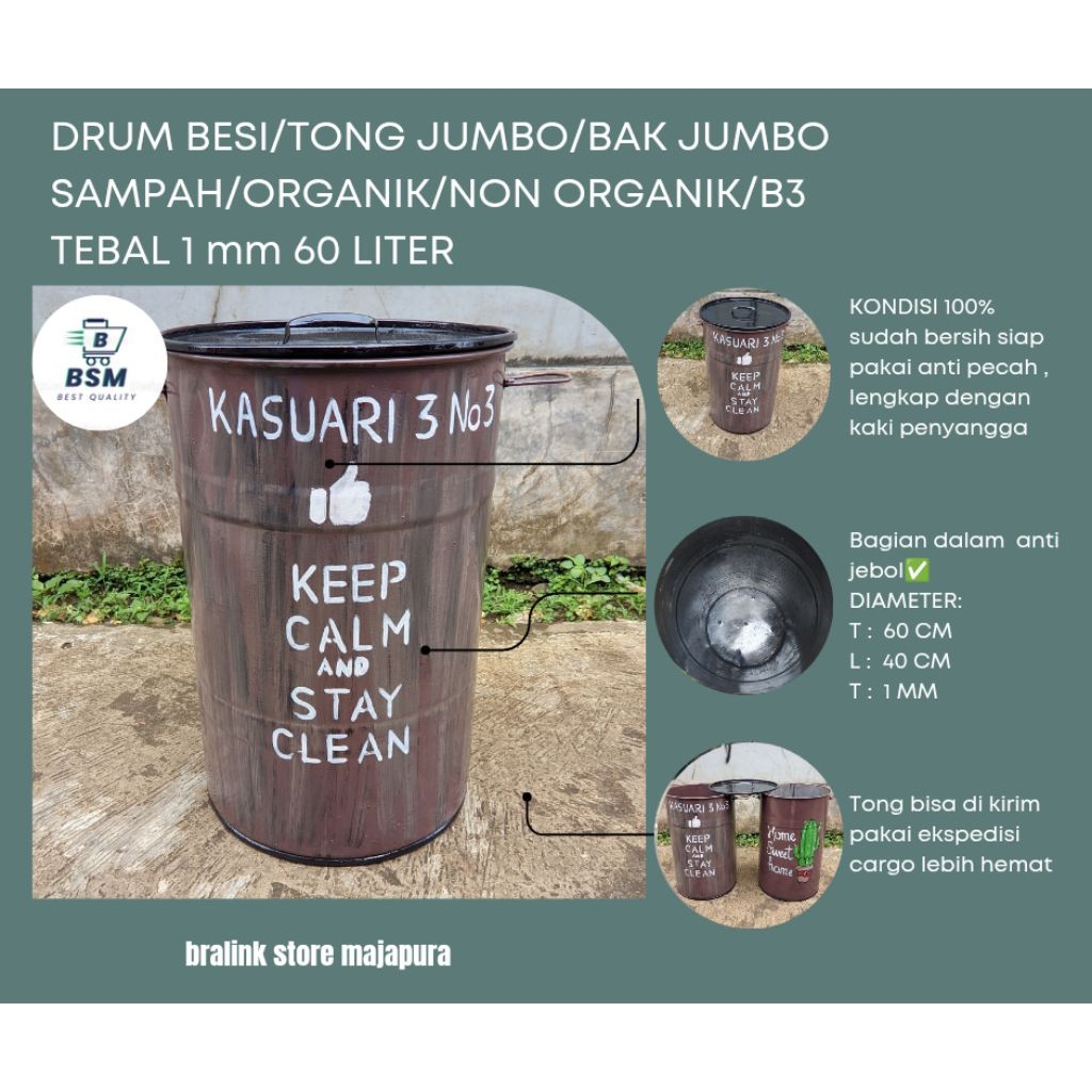 Jual tempat sampah besi 60 liter/tong sampah/drum sampah/bakaran sampah ...