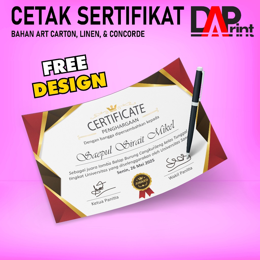 Jual Cetak Sertifikat Piagam Custom | Shopee Indonesia
