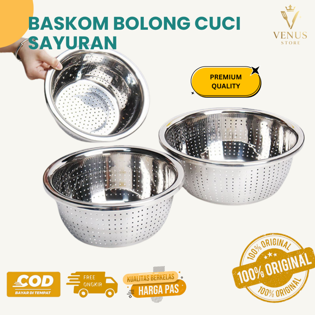 Jual VENUS STORE Baskom Bolong Stainless Cuci Sayur Buah – Saringan ...