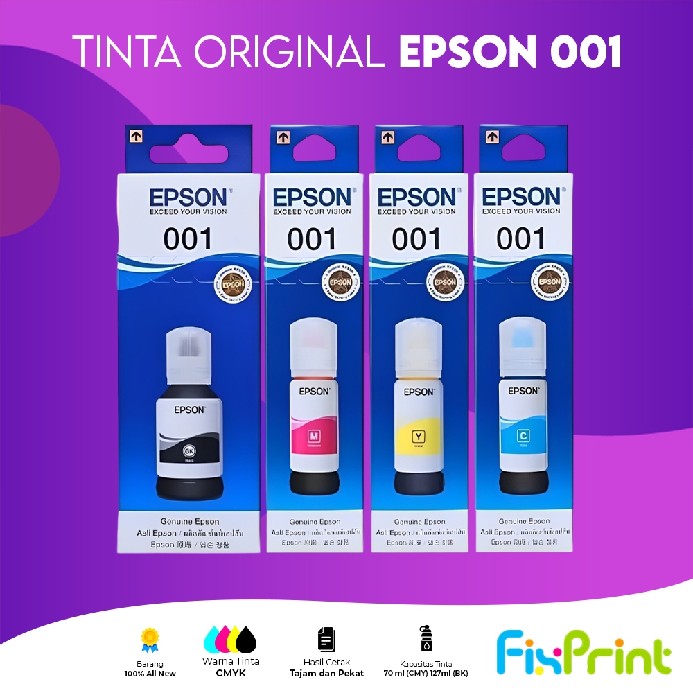 Jual FixPrint Tinta Epson Original 001 CMYK C13T03Y Ink L4150 L4160 ...