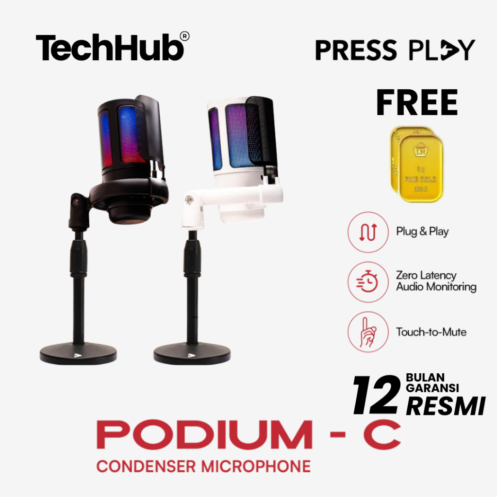 Jual Press Play PODIUM C Mic Condenser Microphone Type-C USB with ...