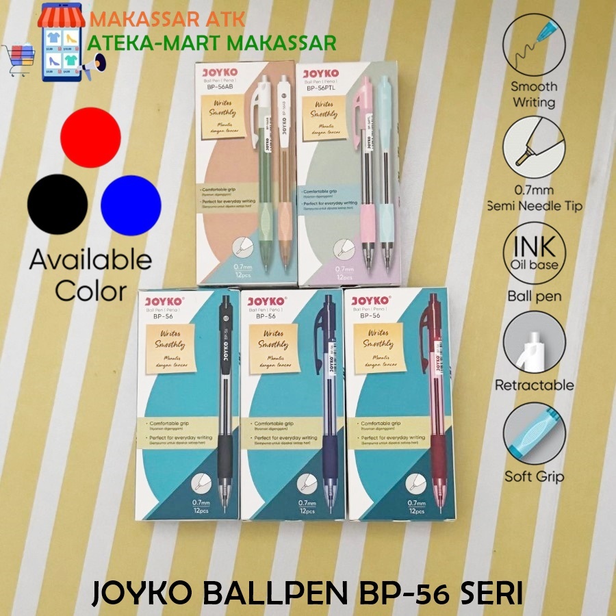 Jual [BOX/12PC] JOYKO BALLPEN BP-56 BP-56AB BP-56PTL PULPEN CETEK ...