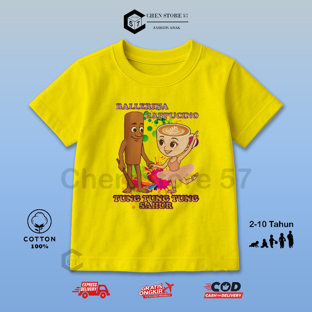 Jual Kaos Anak 2-10 Tahun Catton Combed 30s Gambar Ballerina Cappucino dan Tung Tung Tung Sahur ...