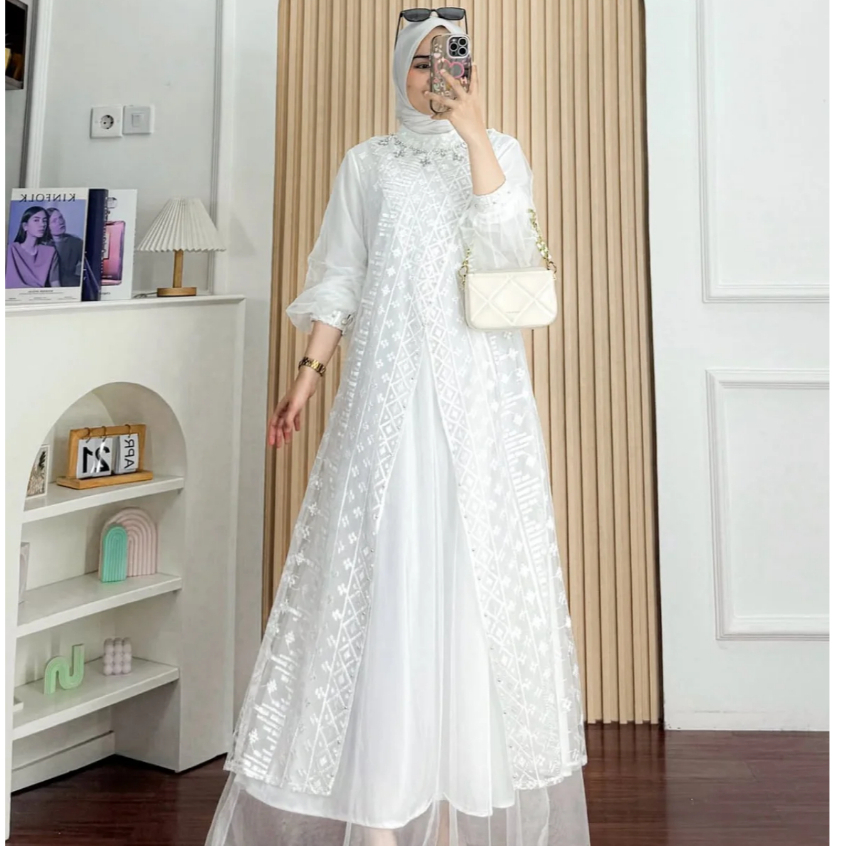 Jual Gamis Pesta Dress Brukat Kondangan Mix Tile Premium Dres Burgundy Terbaru Wanita Mewah ...