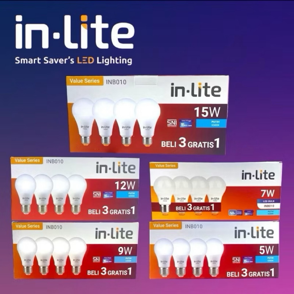 Jual Lampu Inlite Bolam LED Paket 5w 7w 9w 12w 15w 18 Watt Paket Hemat ...