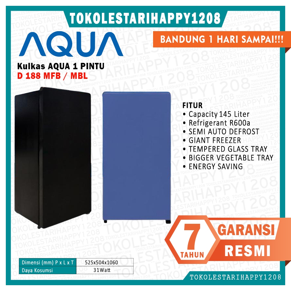 Jual Kulkas AQUA 1 Pintu 145 Liter D 188 MFB MBL Garansi Resmi | Shopee ...