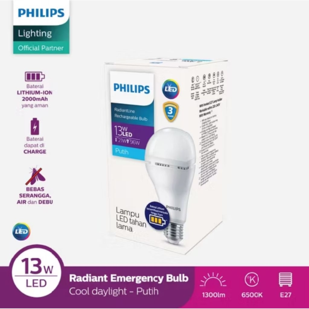 Jual Philips Radiantline Emergency LED Bulb 13 Waat E27 6500K 230V Putih | Shopee Indonesia