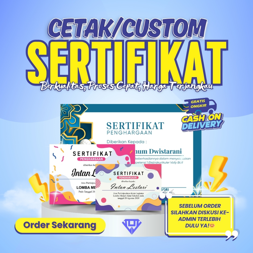 Jual Cetak Sertifikat Piagam Berkualitas, Uk. A3+ Sertifikat A4, Cetak ...