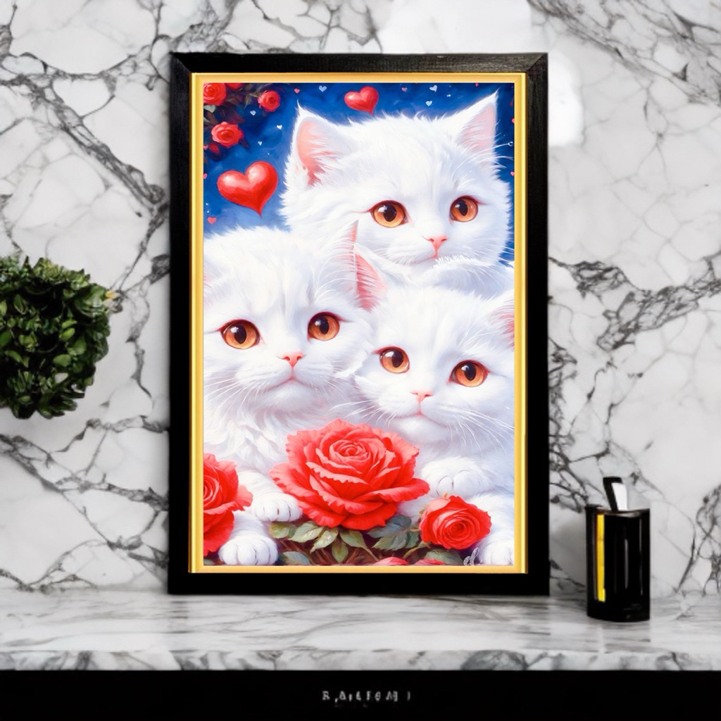 Jual hiasan dinding lukisan cetak gambar 3 kucing cantik simpel plus ...