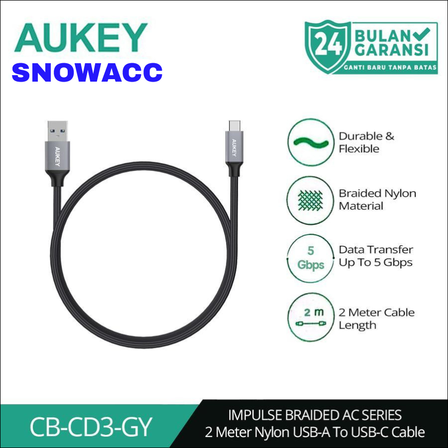 Jual AUKEY Kabel Charger USB C Fast Charging Braided Nylon Kabel Data Type C ( CB-CD3 ) | Shopee ...