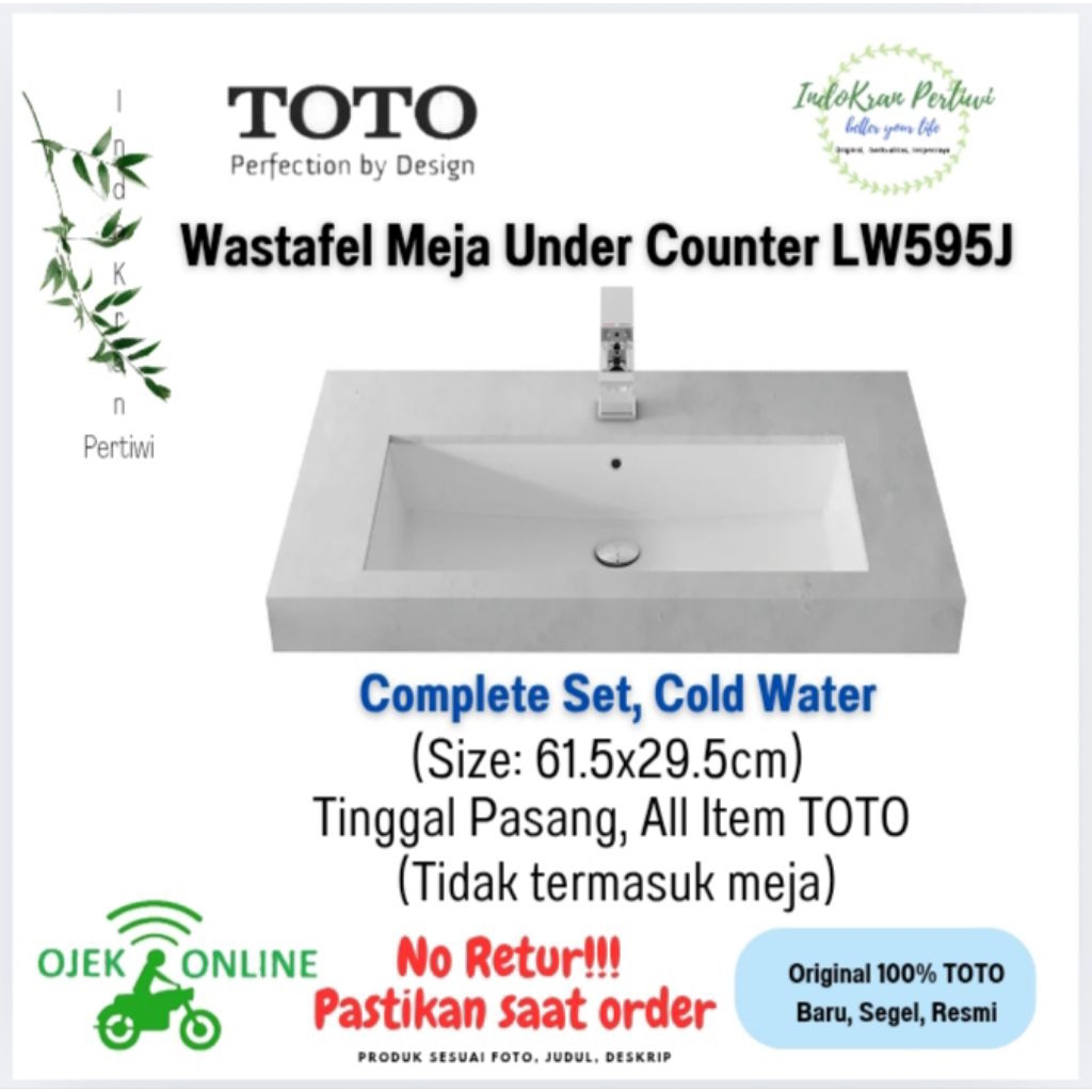 Jual Wastafel Meja Under Counter TOTO LW595J (Body Only/Komplit Set ...