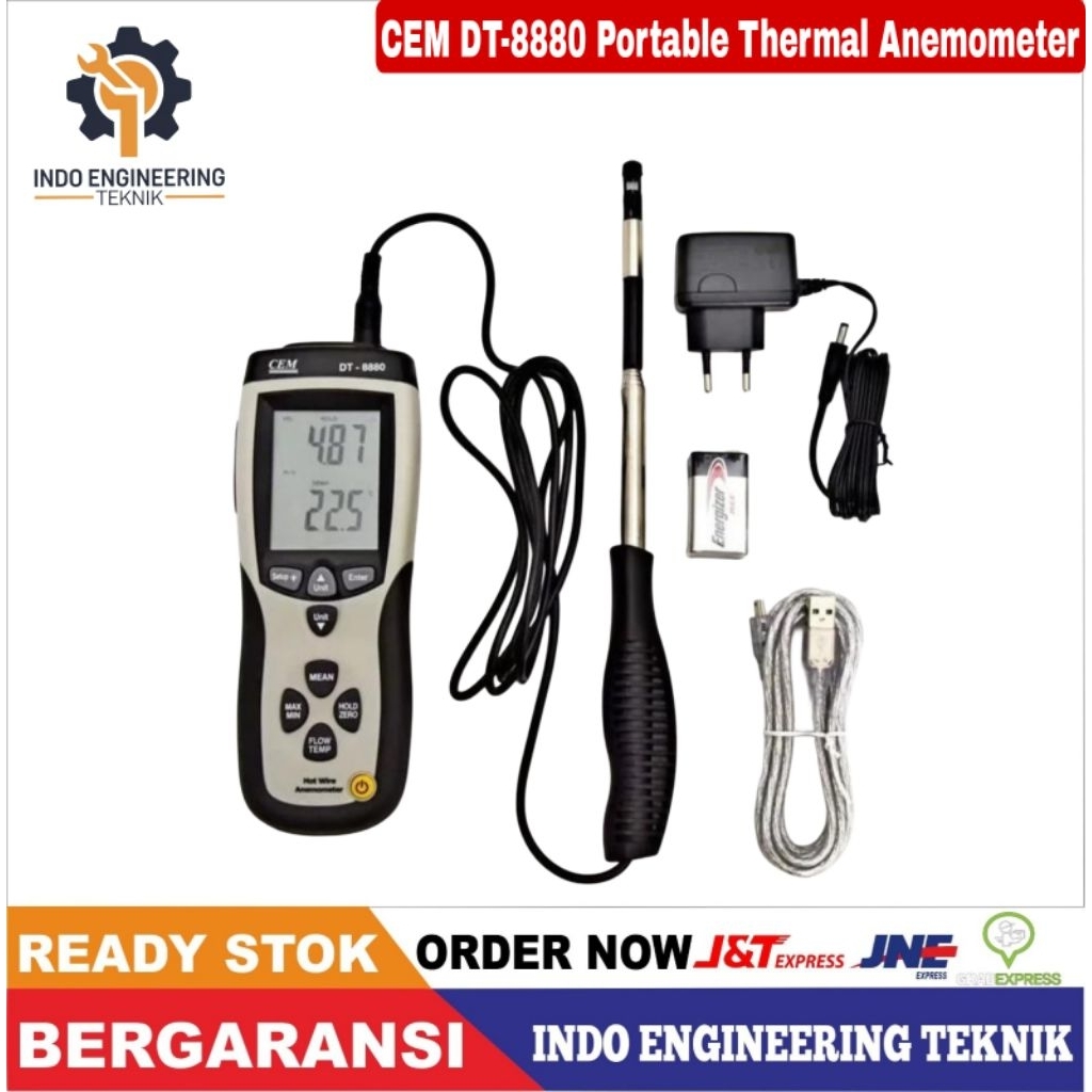 Jual CEM DT-8880 Portable Thermal Anemometer Wind Speed Air Volume Wind Temperature Differential ...