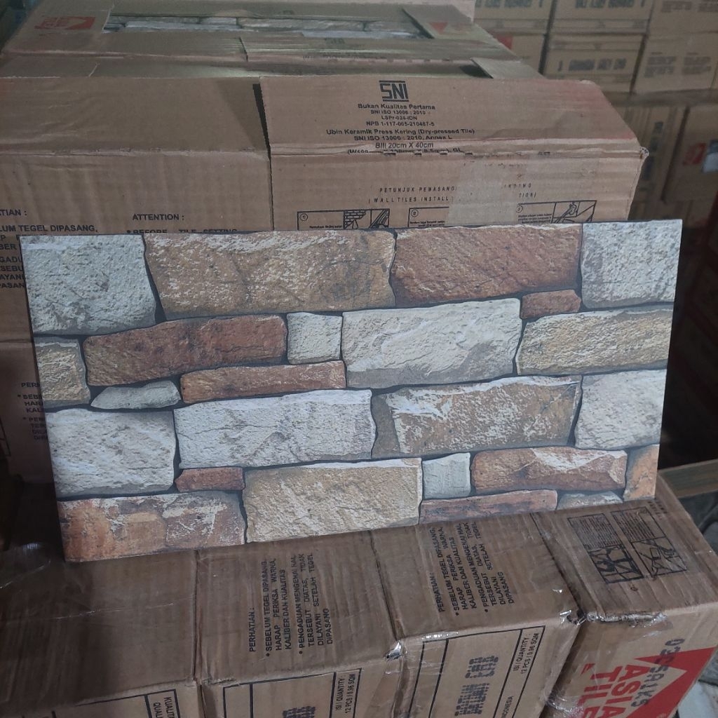 Jual KERAMIK MOTIF BATU ALAM 20X40 ASIA TILE GRANADA BROWN/GREY ...