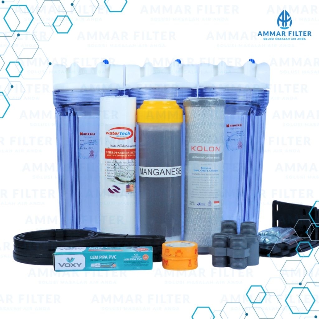 Jual Paket Filter Air Bau Besi dan Karat 3 Tahap Nanotec Eugen CLEAR / Paket Filter Air Sumur ...