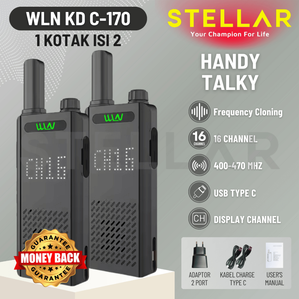 Jual 1 Kotak 2 HT WLN Slim Walkie Talkie UHF KD C170 7 Hari Garansi ...