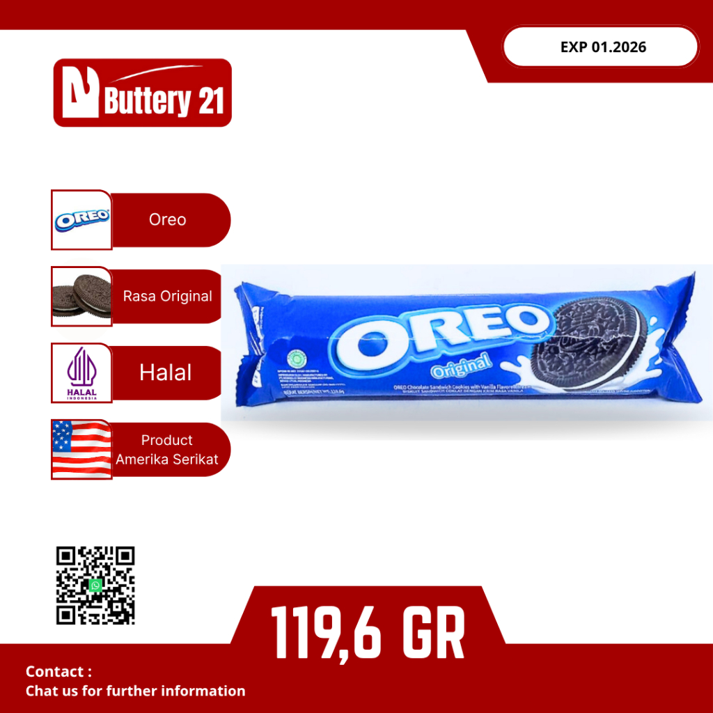 Jual OREO ORIGINAL VANILLA 119,6 GR/OREO ROLL/BISKUIT OREO/OREO RASA ...