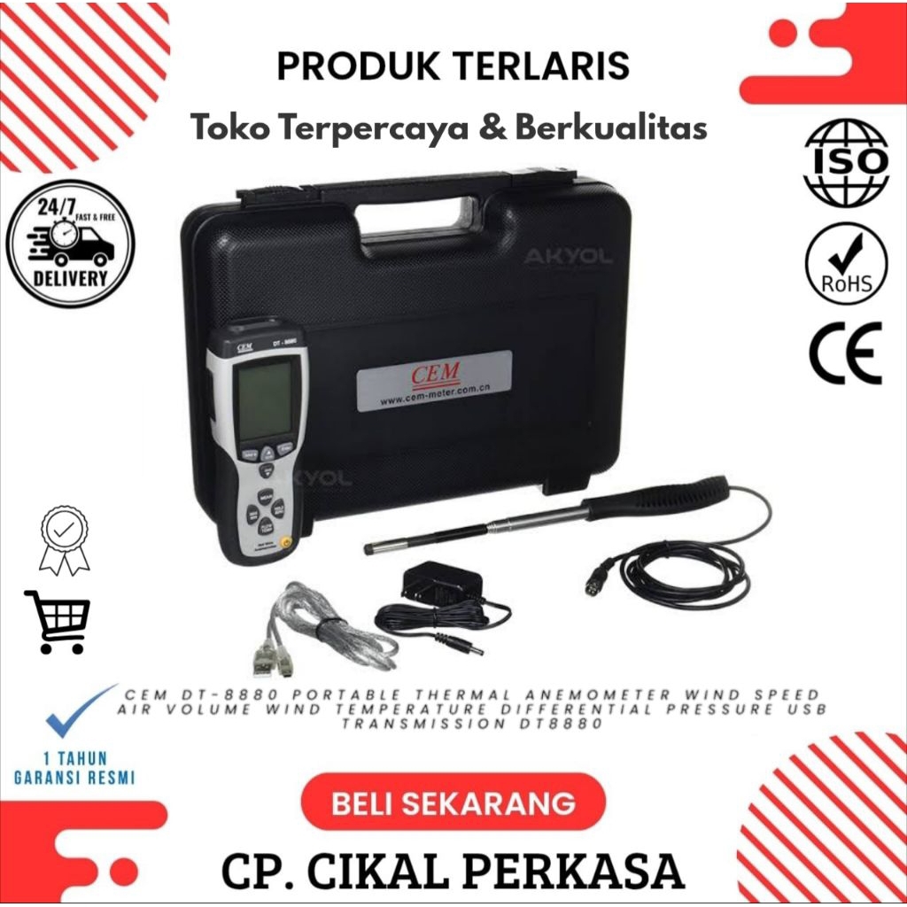 Jual CEM DT-8880 Portable Thermal Anemometer Wind Speed Air Volume Wind ...