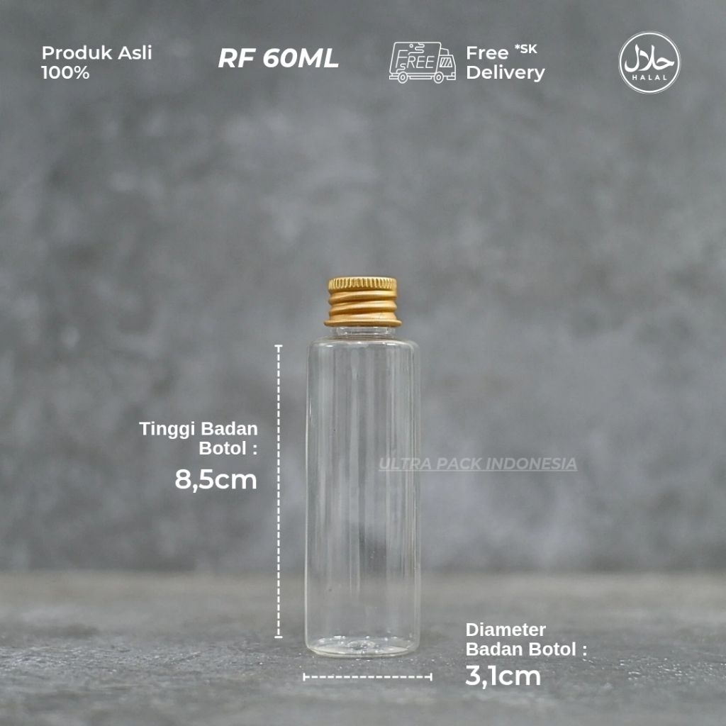 Jual KEMASAN MINUMAN BOTOL FOOD GRADE - BOTOL PET RF 60ML CLEAR + TUTUP ULIR ALUMINIUM | Shopee ...