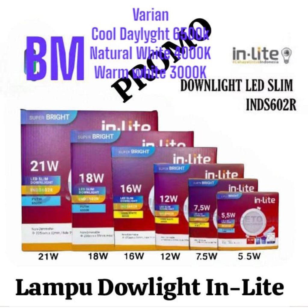 Jual Lampu Downlight Slim In-Lite INDS602R/INSP628R 5.5/7.5/12/16/18/21 ...