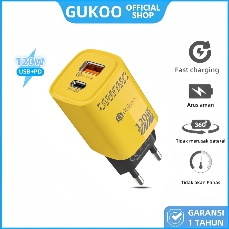 Jual GUKOO Charger 120W PORTABLE - Dual Port USB/Type-C, Isi Daya 2 Perangkat Sekaligus! Anti ...