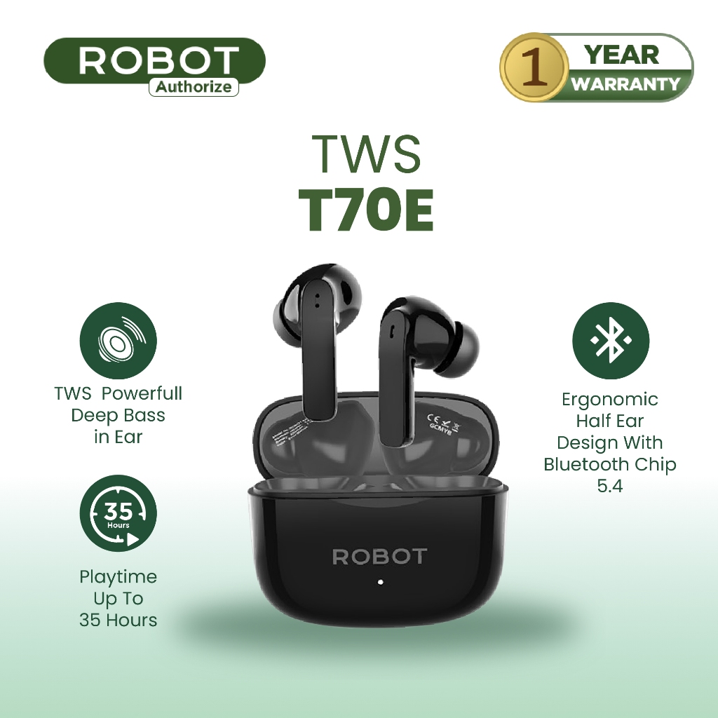 Jual ROBOT T70E TWS Earphone Airbuds Deep Bass Bluetooth 5.4 Fast ...
