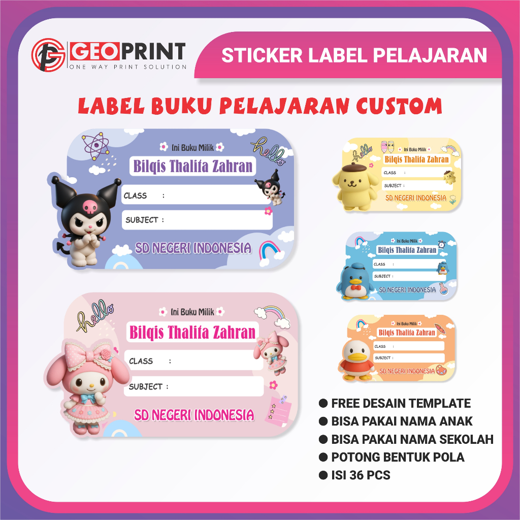 Jual Sticker Label Pelajaran Pakai Nama Anak Untuk Buku Tulis Potong ...