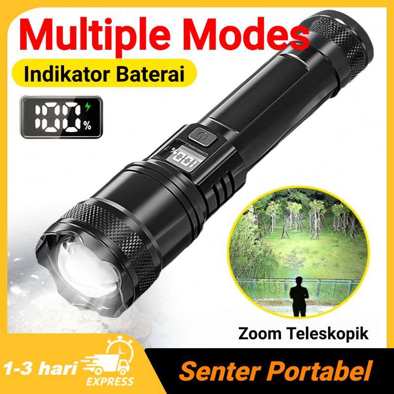 Jual 【COD】Senter LED Super Terang Ringan 10000 Lumens Jarak Jauh Tahan Air IP68 Zoom USB ...