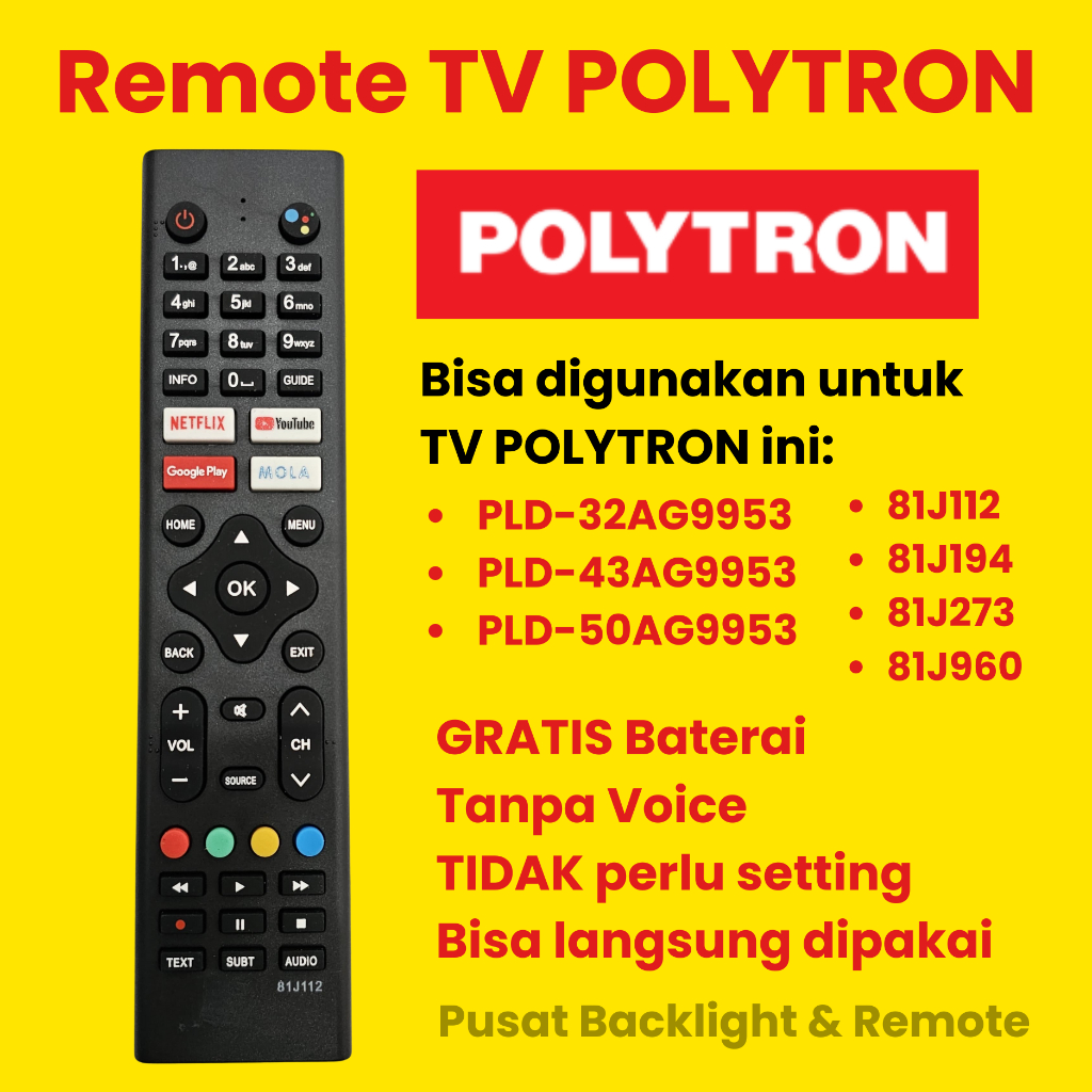 Jual REMOTE REMOT TV POLYTRON LCD / LED / SMART TV PLD 32AG9953 PLD ...